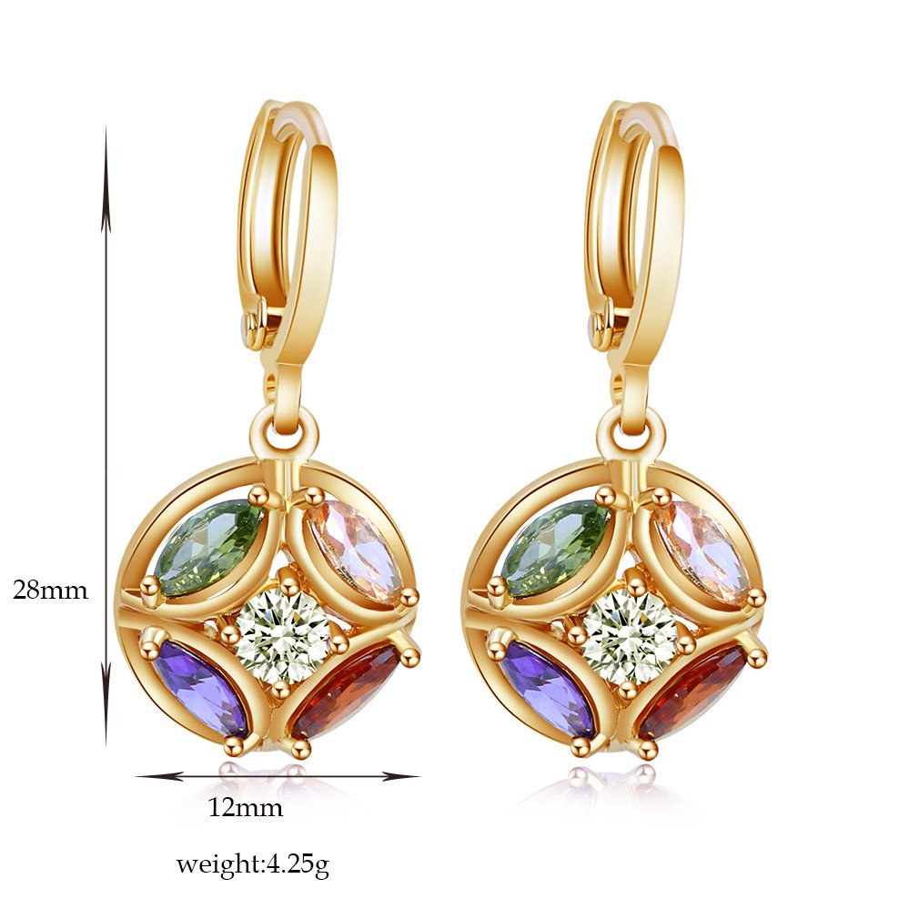 YAZILIND Gold Plated Earring Geometric Round Flower-shape Cubic Zirconia Pendant Dangle Drop Earrings Jewelry for Women(#3)