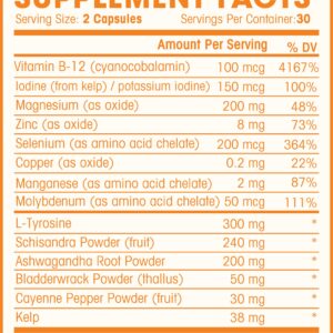 Thyroid Support Complex With Iodine For Energy Levels, Weight Loss, Metabolism, Fatigue & Brain Function - Natural Health Supplement Formula: L-Tyrosine, Selenium, Kelp, Bladderwrack, Ashwagandha, etc