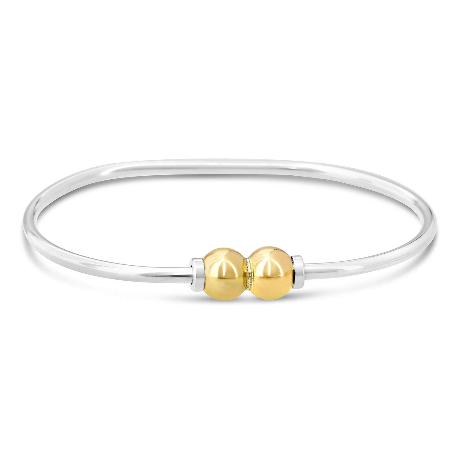 Michael's Jewelers-Provincetown Made on Cape Cod. Beach Ball Two Tone Two Ball Bracelet 14k solid yellow gold balls and 925 sterling silver bangle (8)