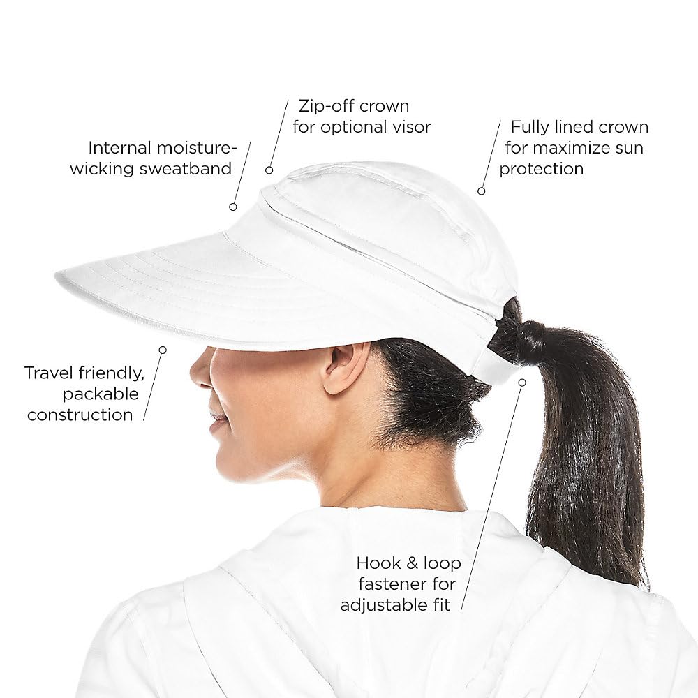 Coolibar UPF 50+ Women's Bel Aire Zip-Off Sun Visor - Sun Protective (One Size- White)