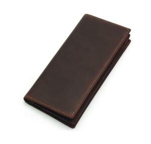 luufan men's vintage genuine leather long bifold wallet with zipper pocket