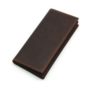 LUUFAN Men's Vintage Genuine Leather Long Bifold Wallet With Zipper Pocket