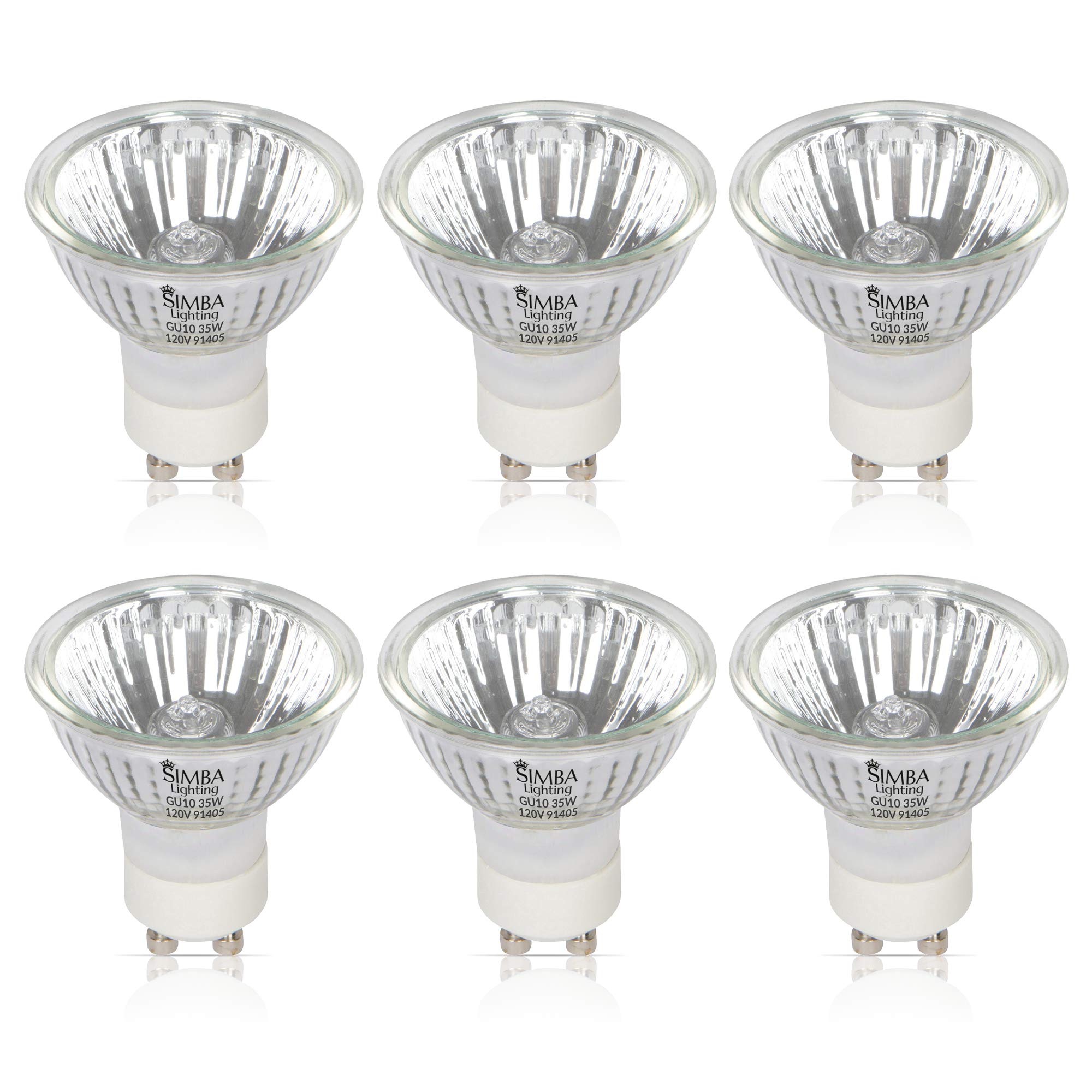 Simba Lighting Halogen GU10 35W Spotlight 120V MR16 with Glass Cover (6 Pack) Dimmable for NP5 Candle Warmer, Accent, Recessed, Track Lighting, Twist-N-Lock Base, Warm White 2700K