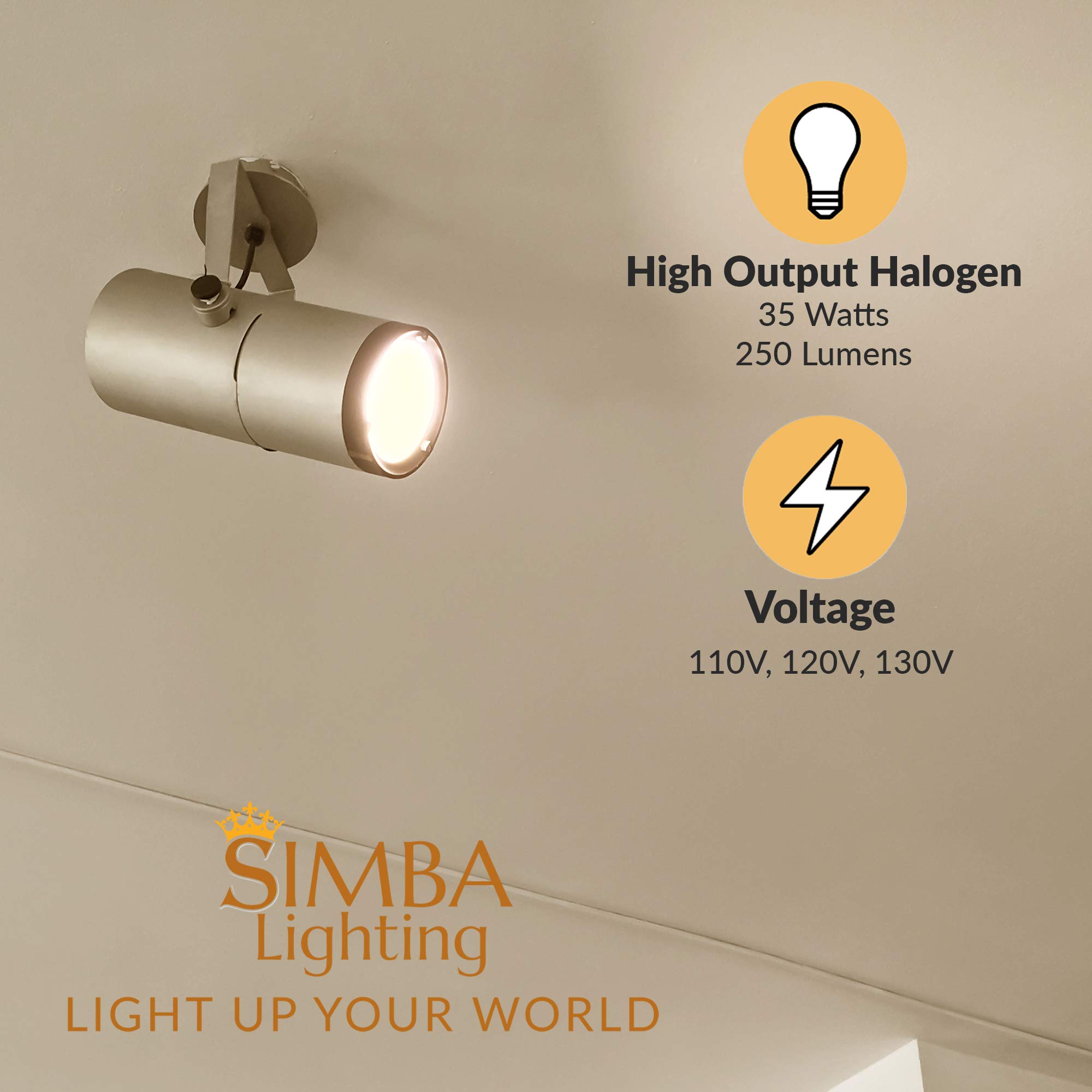 Simba Lighting Halogen GU10 35W Spotlight 120V MR16 with Glass Cover (6 Pack) Dimmable for NP5 Candle Warmer, Accent, Recessed, Track Lighting, Twist-N-Lock Base, Warm White 2700K