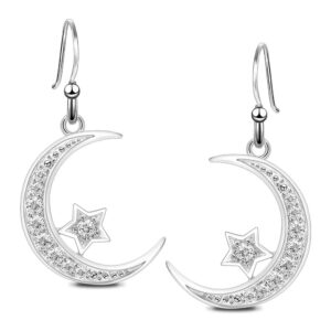 sterling silver round cubic zirconia crescent moon & star dangle earrings star jewelry for women mom