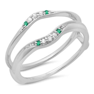 dazzlingrock collection round emerald & white diamond ladies anniversary band guard double ring in 14k white gold, size 8