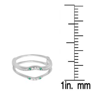 Dazzlingrock Collection Round Emerald & White Diamond Ladies Anniversary Band Guard Double Ring in 14K White Gold, Size 8