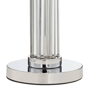 Possini Euro Design Cadence Modern Art Deco Style Column Table Lamp 30" Tall Chrome Silver Linear Clear Glass Rod White Drum Shade Decor for Living Room Bedroom House Bedside Nightstand Home Office