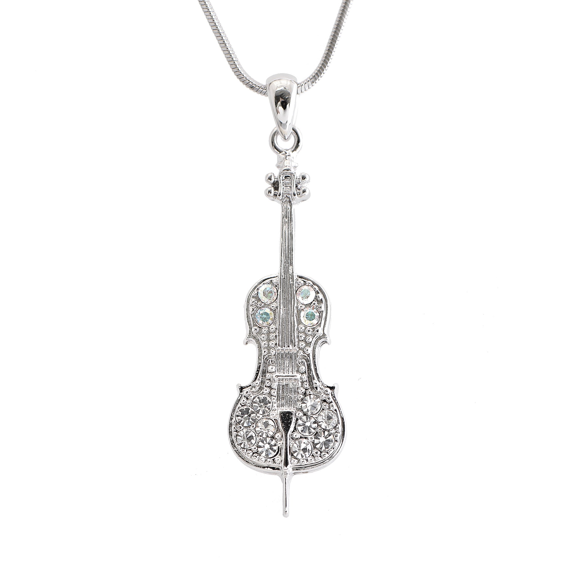 Spinningdaisy Silver plated Crystal Cello Necklace