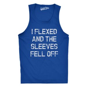 crazy dog mens i flexed and the sleeves fell off tank top funny gym workout tee hilarious sleeveless muscle shirt for guys at the gym royal xxl