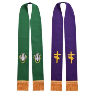 blessume church pastor reversible stole with tassels (green and purple)