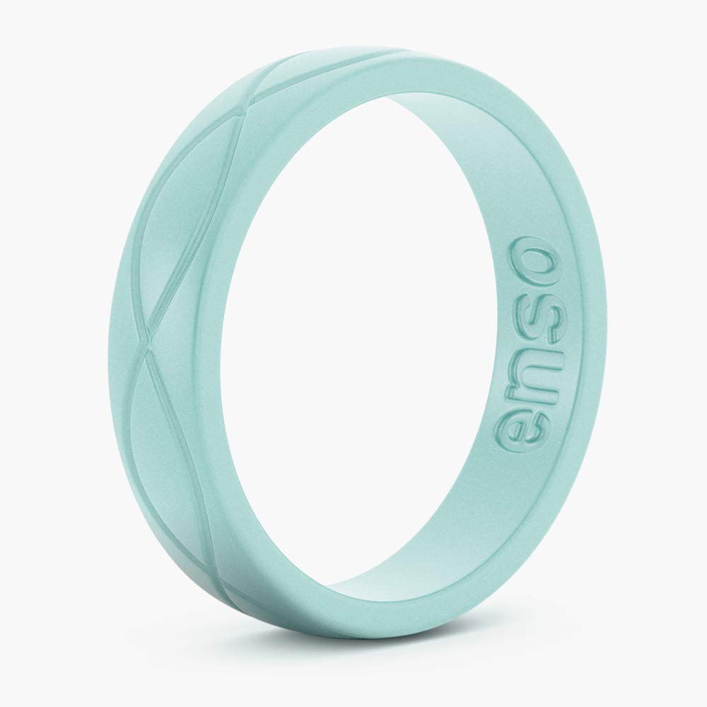 Enso Rings Women’s Infinity Silicone Wedding Ring – Hypoallergenic Wedding Band for Ladies – Comfortable Band for Active Lifestyle – 4.5mm Wide, 1.5mm Thick (Turquoise, 9)