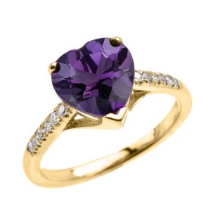 dainty 10k yellow gold solitaire heart amethyst and diamond engagement proposal ring (size 7)