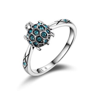 gw 925 sterling silver ring for women band ring statement rings for birthday wedding gift (green blue, 6)