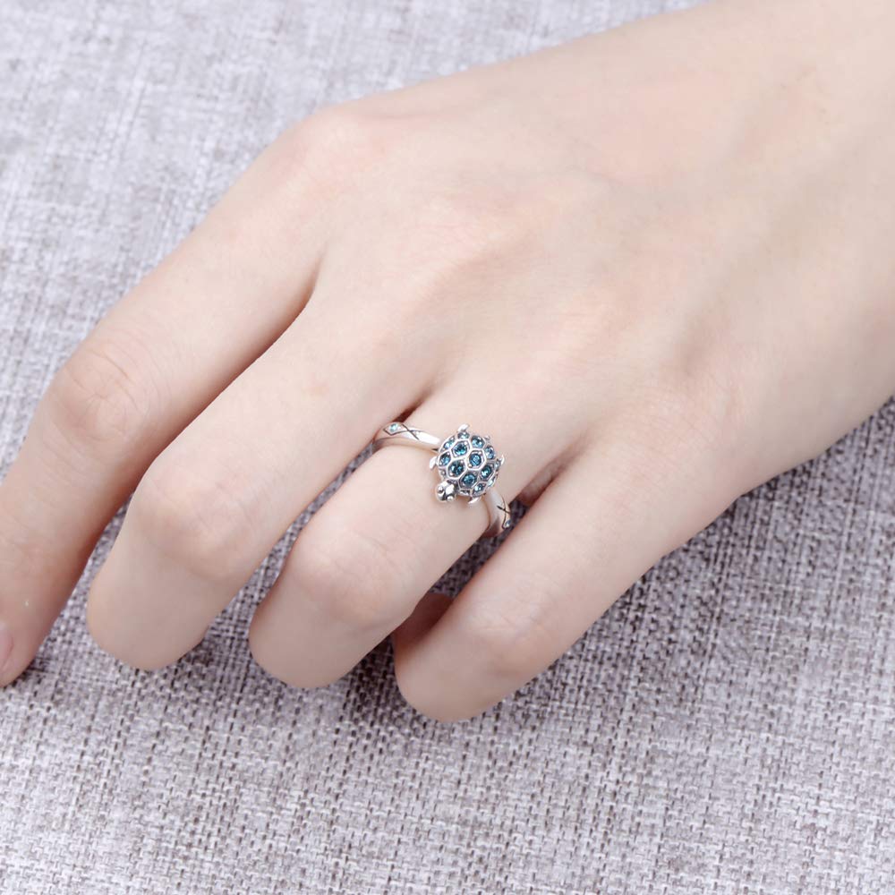 GW 925 Sterling Silver Ring for Women Band Ring Statement Rings for Birthday Wedding Gift (Green blue, 6)