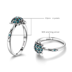 GW 925 Sterling Silver Ring for Women Band Ring Statement Rings for Birthday Wedding Gift (Green blue, 6)