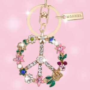 MONNEL Bling Crystal Flower Peace Sign Key Ring Creative Packaging MZ843-1