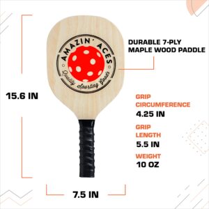 Amazin' Aces Pickleball Wood Paddle Set of 2- Pickleball Paddle Set includes Wood Pickleball Paddles, 4 Pickleballs, 1 Mesh Carry Bag, and 1 Quality Box (2 Pack)