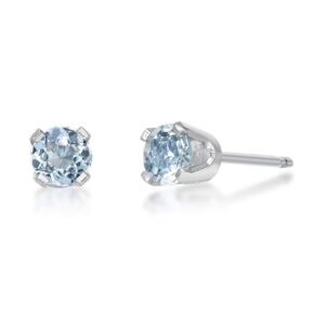 1/10 carat blue aquamarine round stud earrings for women i 14k white gold earrings i 3mm march birthstone 4-prong setting i push back studs by lavari jewelers