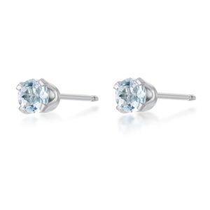 1/10 Carat Blue Aquamarine Round Stud Earrings for Women I 14k White Gold Earrings I 3mm March Birthstone 4-Prong Setting I Push Back Studs by Lavari Jewelers