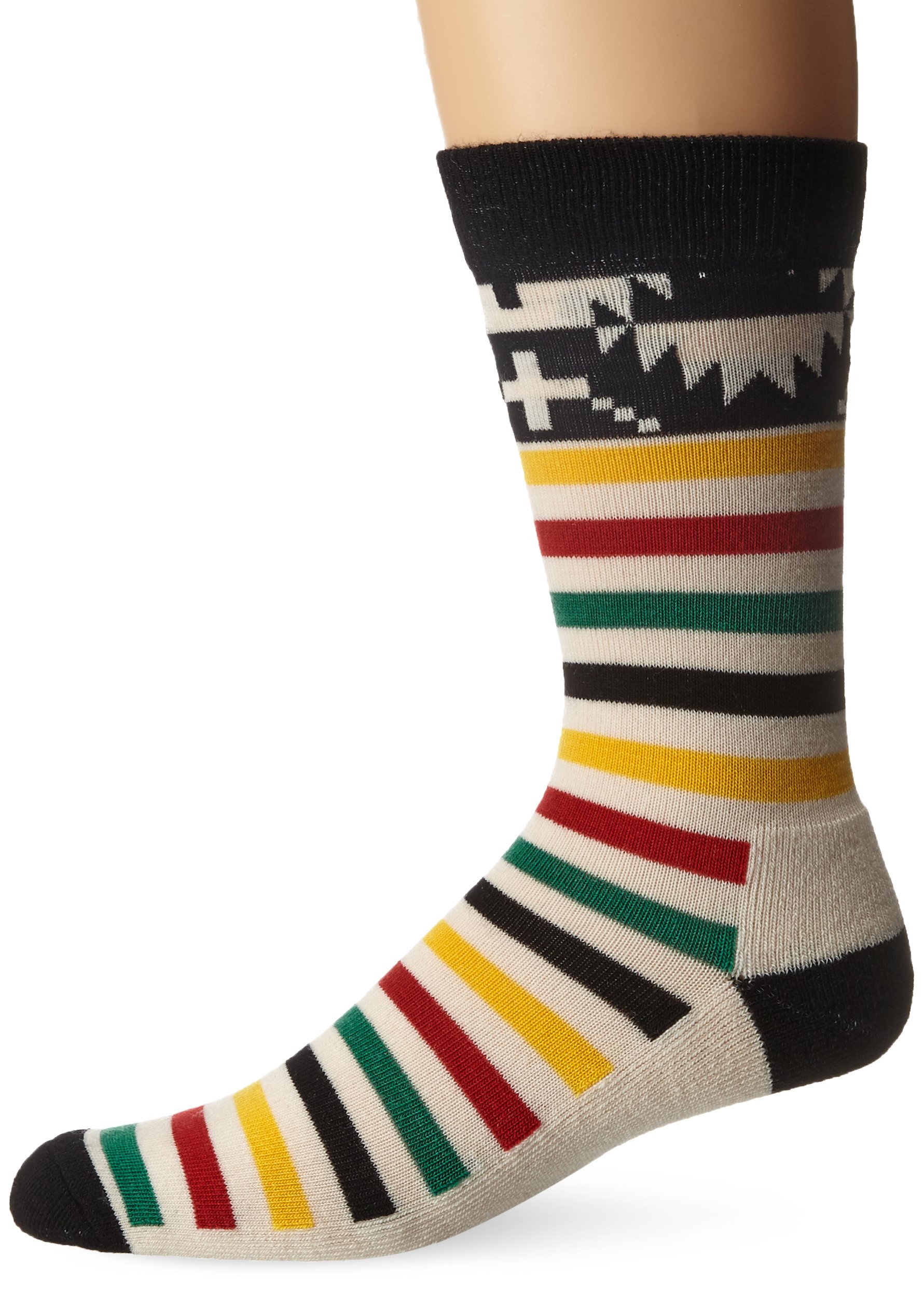 Pendleton Men's Merino Jacquard Park Crew Socks, Ivory, Large(9-12)