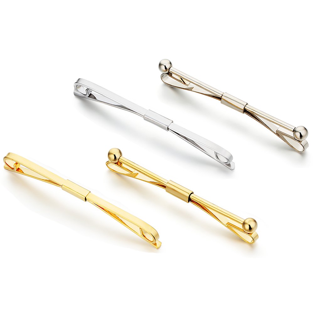 AnotherKiss Men's Silver Tone and Gold Tone Tie Collar Bar Pin Set - 4 Pcs