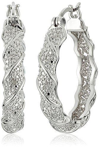 Amazon Essentials Fine Silver Plated Bronze Diamond Accent Twisted Hoop Earrings (previously Amazon Collection)