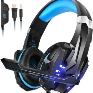 Kotion Each G9000 Over Ear Gaming Headphones with Mic and LED (Black/Blue) Compatible with PC, iPad, iPhone, Tablets, Mobile Phones