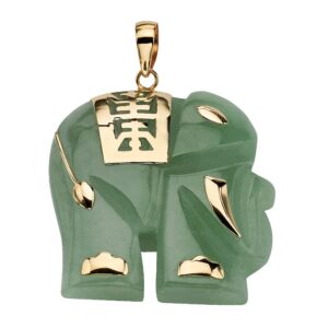 palmbeach 14k yellow gold genuine green jade good luck elephant charm pendant (33mm)