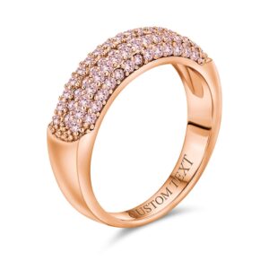 personalized micro pave aaa pink cubic zirconia cocktail anniversary cz pave anniversary statement 1/2 eternity wedding band ring for women rose gold plated .925 sterling silver custom engraved