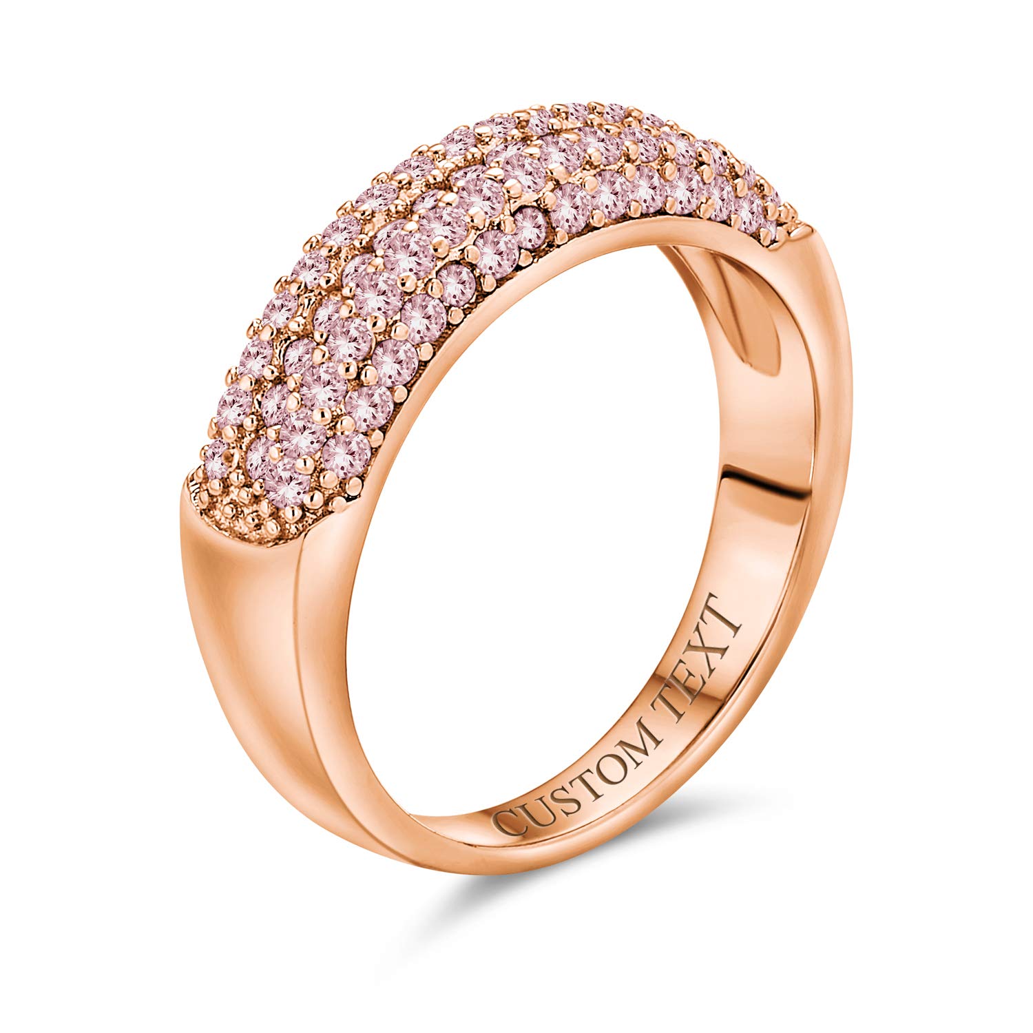 Personalized Micro Pave AAA Pink Cubic Zirconia Cocktail Anniversary CZ Pave Anniversary Statement 1/2 Eternity Wedding Band Ring For Women Rose Gold Plated .925 Sterling Silver Custom Engraved