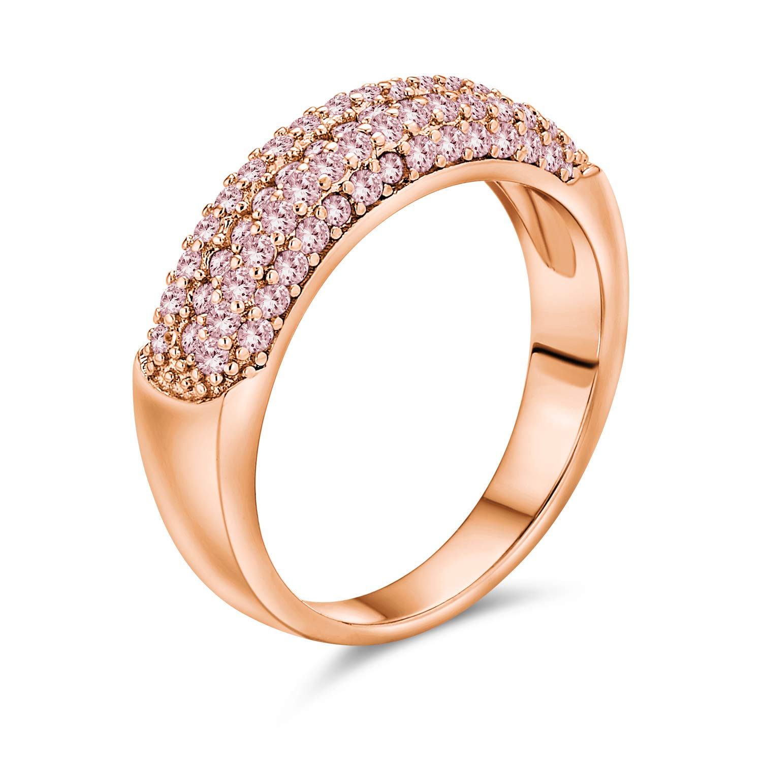 Personalized Micro Pave AAA Pink Cubic Zirconia Cocktail Anniversary CZ Pave Anniversary Statement 1/2 Eternity Wedding Band Ring For Women Rose Gold Plated .925 Sterling Silver Custom Engraved