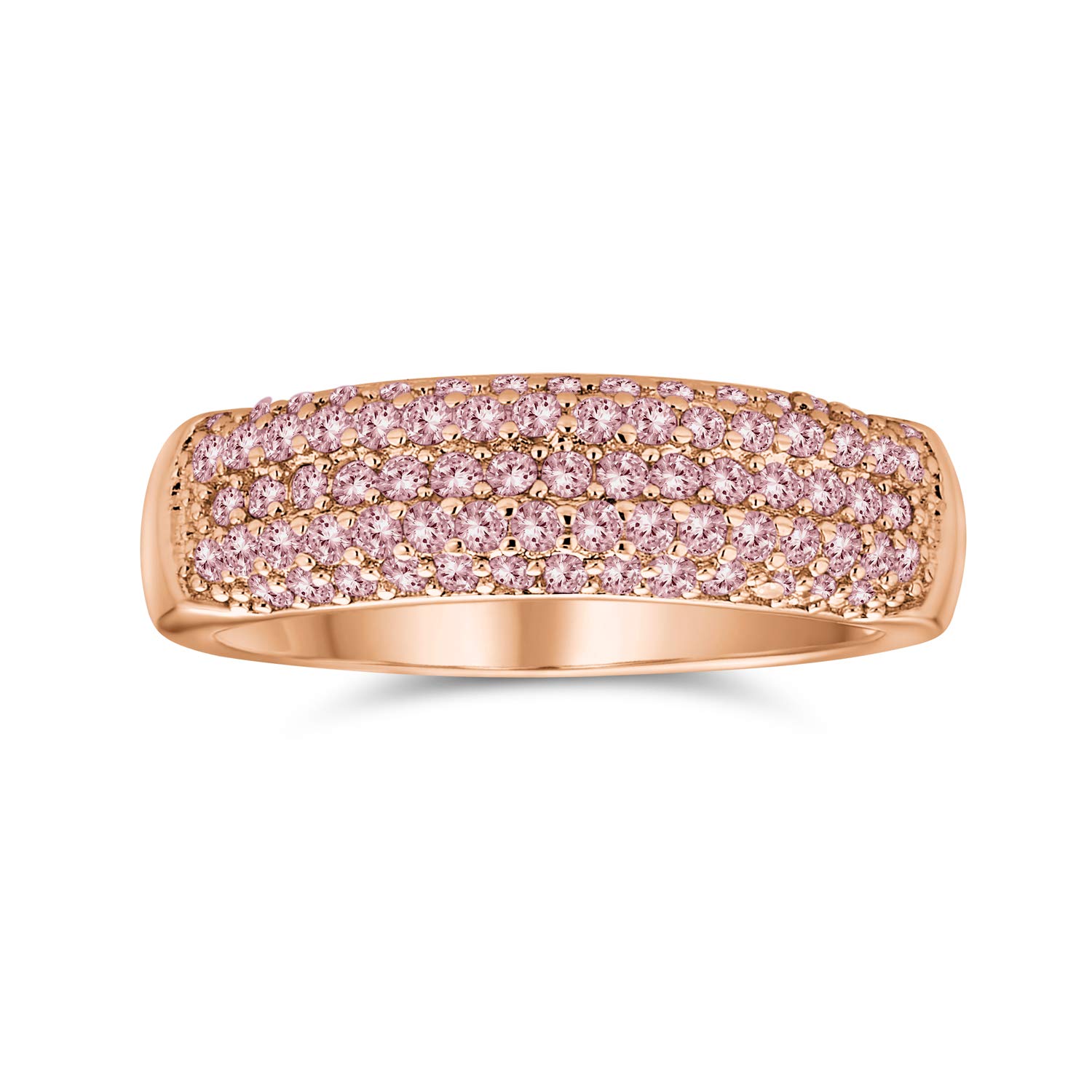 Personalized Micro Pave AAA Pink Cubic Zirconia Cocktail Anniversary CZ Pave Anniversary Statement 1/2 Eternity Wedding Band Ring For Women Rose Gold Plated .925 Sterling Silver Custom Engraved