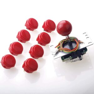 sanwa jlf-tp-8yt joystick 8 pcs obsf-30 push button bundle kit color : red - for arcade game 4 & 8 way adjustable, compatible with catz mad sf4 tournament joystick s@nwa