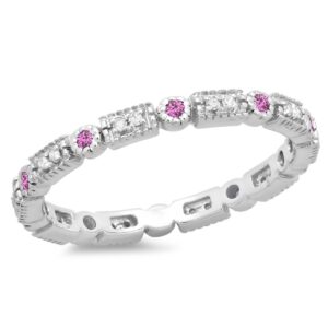 dazzlingrock collection 14k round pink sapphire & white diamond women wedding eternity stackable band, white gold, size 4.5