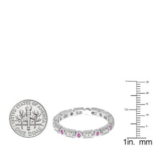 Dazzlingrock Collection 14K Round Pink Sapphire & White Diamond Women Wedding Eternity Stackable Band, White Gold, Size 4.5