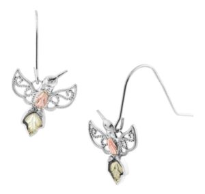 sterling silver hummingbird earrings, 12k green and rose black hills gold for women