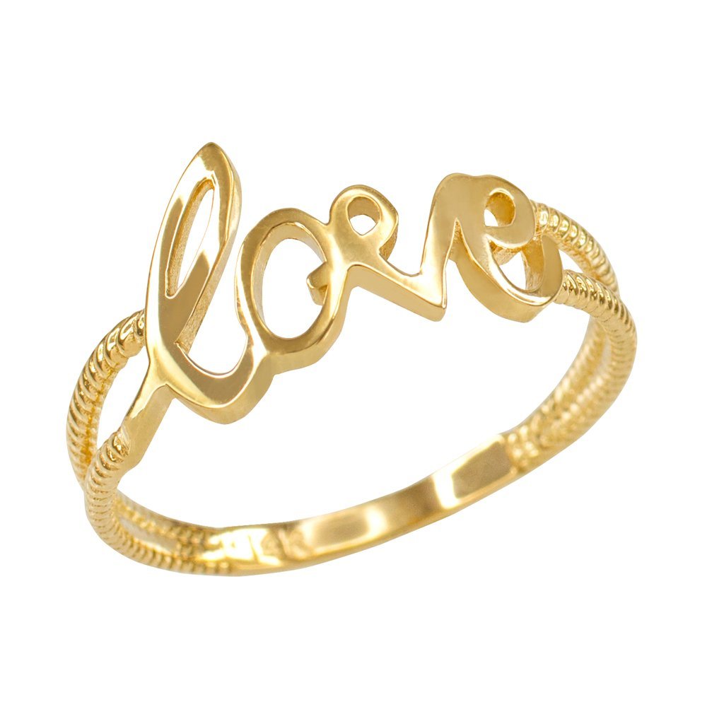 Fine 10k Yellow Gold Polished Rope Band Love Script Ring (Size 9.5)