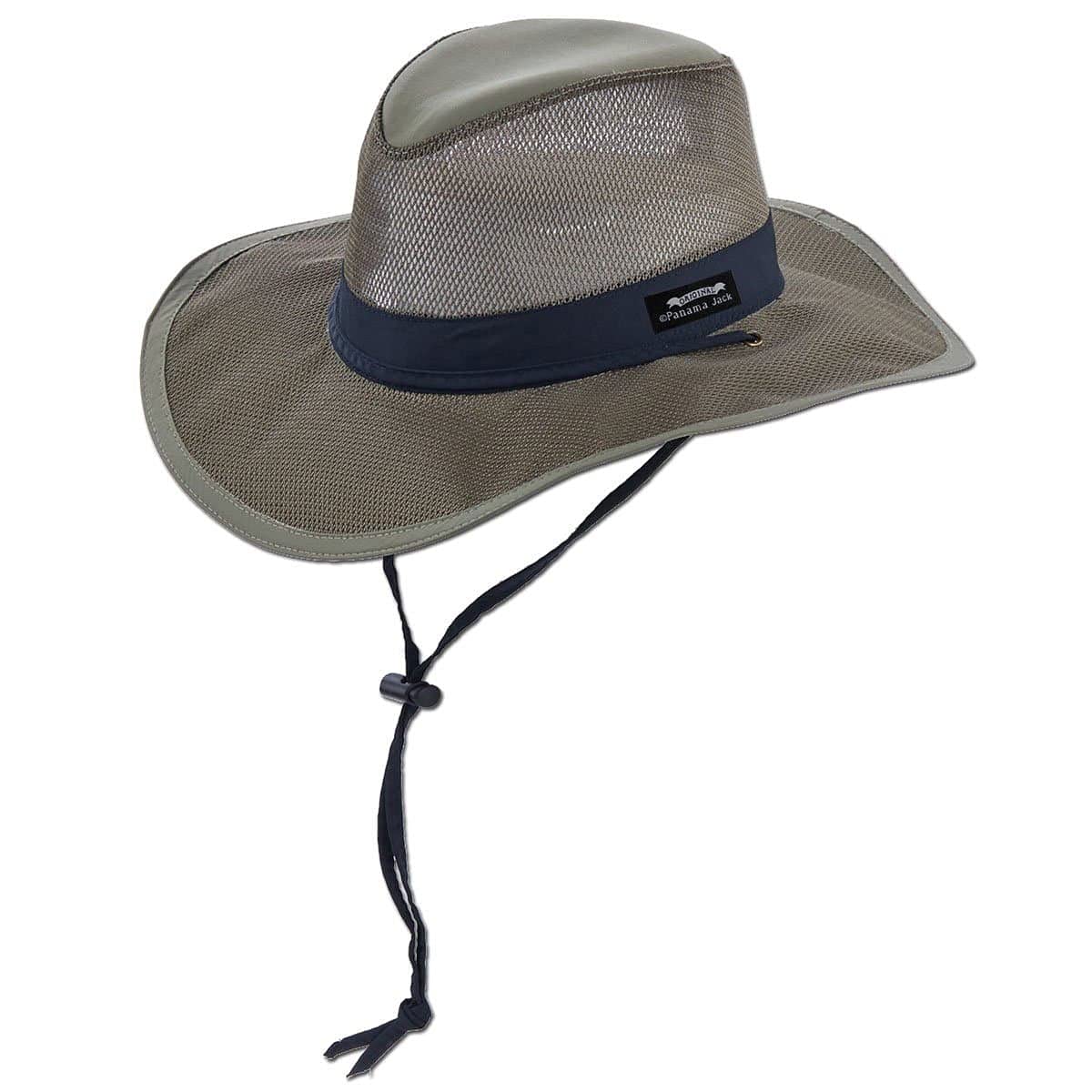 Panama Jack Mesh Crown Safari Sun Hat, 3" Brim, Adjustable Chin Cord, UPF (SPF) 50+ Sun Protection (Fossil, X-Large)