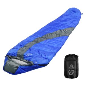 outereq compact lightweight mummy sleeping bag, compression sack waterproof for camping & hiking & backpacking (blue/grey right)