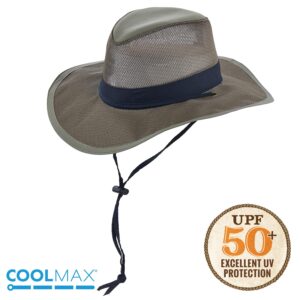 Panama Jack Mesh Crown Safari Sun Hat, 3" Brim, Adjustable Chin Cord, UPF (SPF) 50+ Sun Protection (Fossil, X-Large)