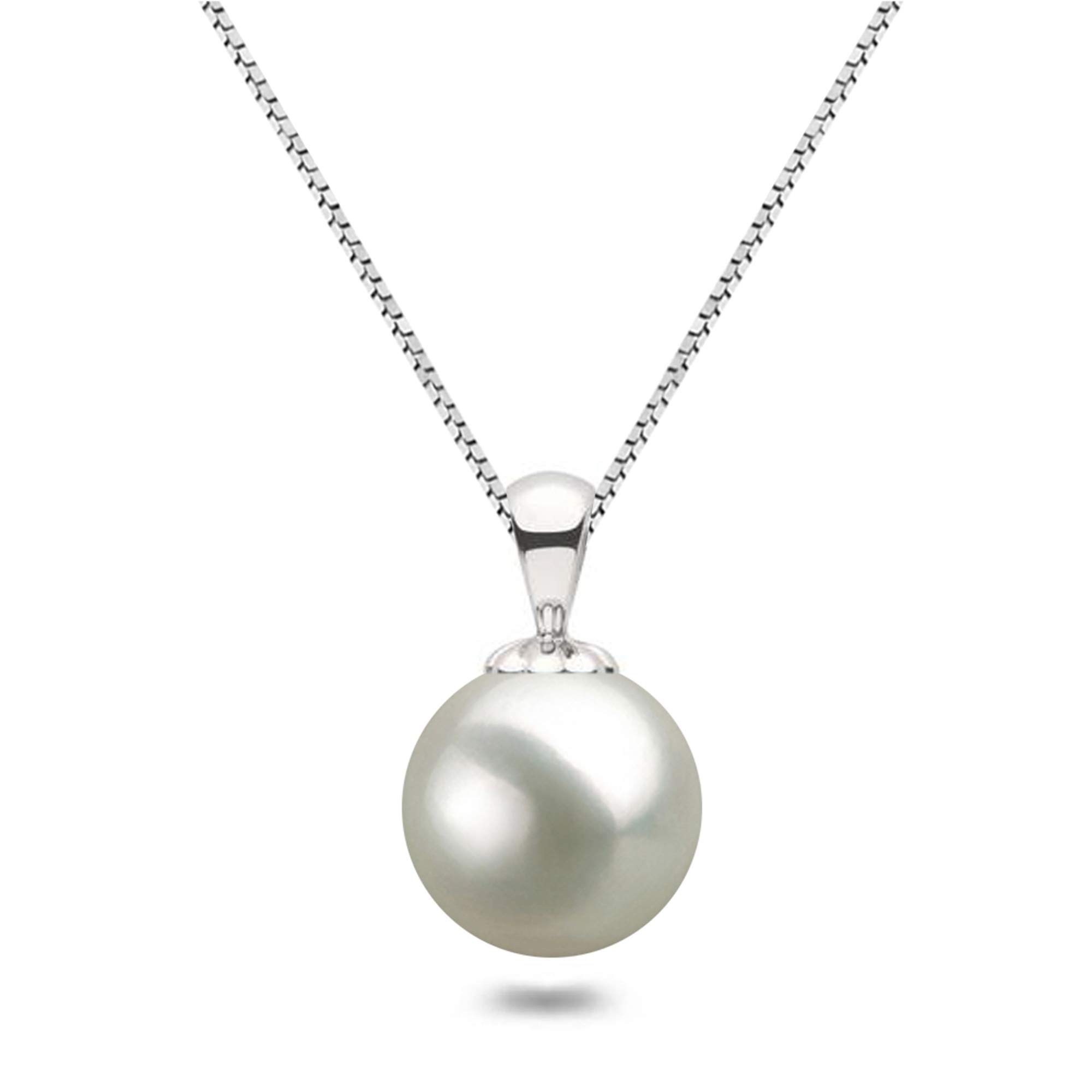 Orien Jewelry Japanese Freshwater Cultured Pearl Pendant Necklace AAAA Graded 8mm White Color Necklace Pendant with Sterling Silver Setting and Matching 18 Inch Chain