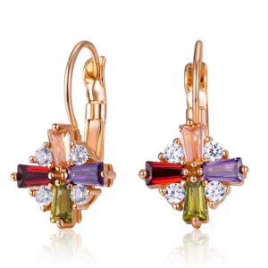 kemstone colorful cubic zirconia rose gold leverback earrings for women dangling jewelry for women