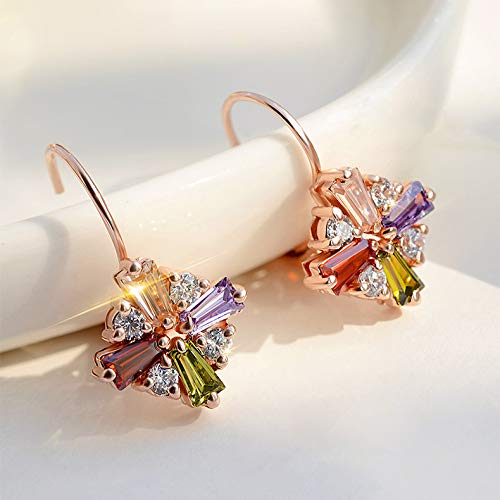 Kemstone Colorful Cubic Zirconia Rose Gold Leverback Earrings for Women Dangling Jewelry for Women