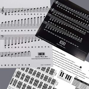 QMG Piano and Keyboard Music Note Full Set Stickers for White and Black Keys; Transparent and Removable; Made in USA