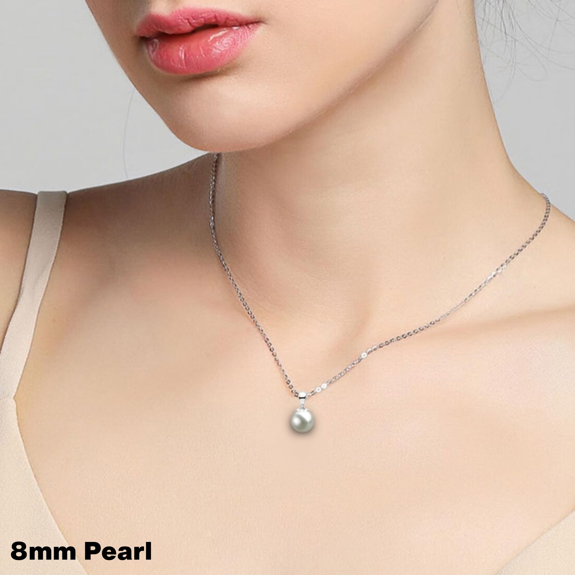 Orien Jewelry Japanese Freshwater Cultured Pearl Pendant Necklace AAAA Graded 8mm White Color Necklace Pendant with Sterling Silver Setting and Matching 18 Inch Chain