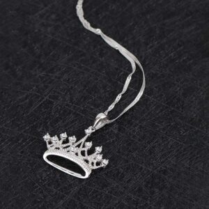 Gemschest Sterling Silver Round Cubic Zirconia Crown Pendant Necklace Queen Jewelry for Mom Women with 18" Silver Chain