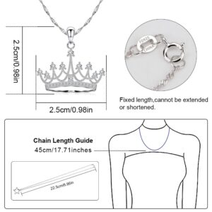 Gemschest Sterling Silver Round Cubic Zirconia Crown Pendant Necklace Queen Jewelry for Mom Women with 18" Silver Chain