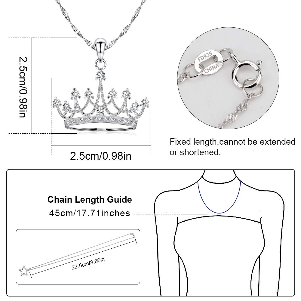 Gemschest Sterling Silver Round Cubic Zirconia Crown Pendant Necklace Queen Jewelry for Mom Women with 18" Silver Chain