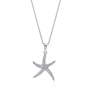 berricle sterling silver starfish cubic zirconia cz fashion pendant necklace for women, rhodium plated